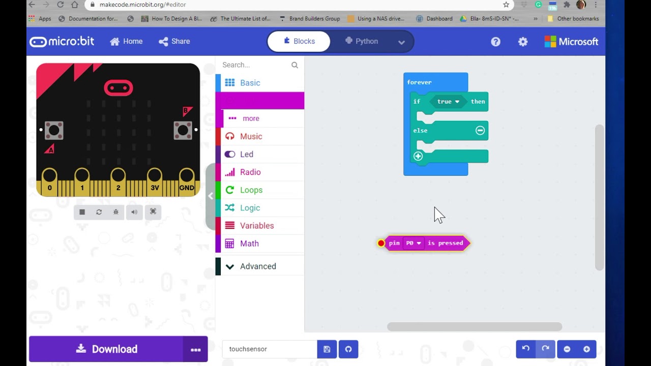 Use Makecode, Micro:bit to create a Touch Sensor