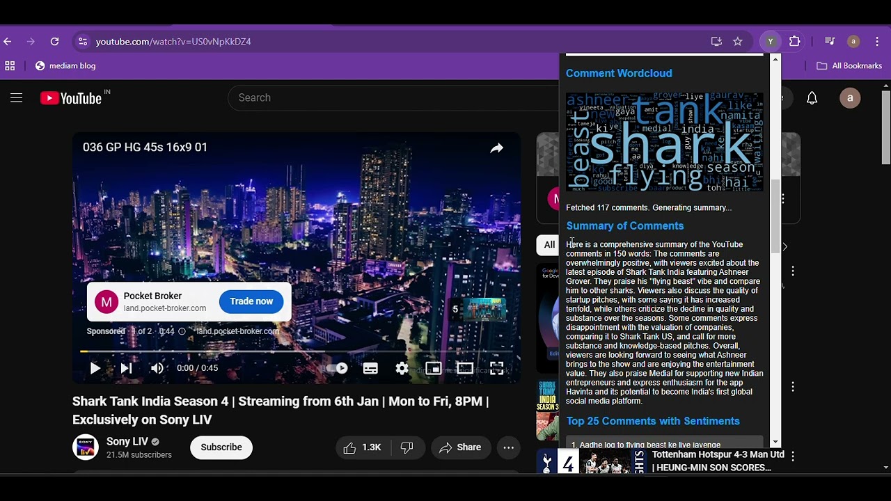 Youtube comment analysis chrome plugin