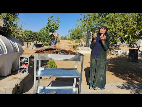 Abandoned grandmother and young life-maker | Making traditional kebabs in a magical cave