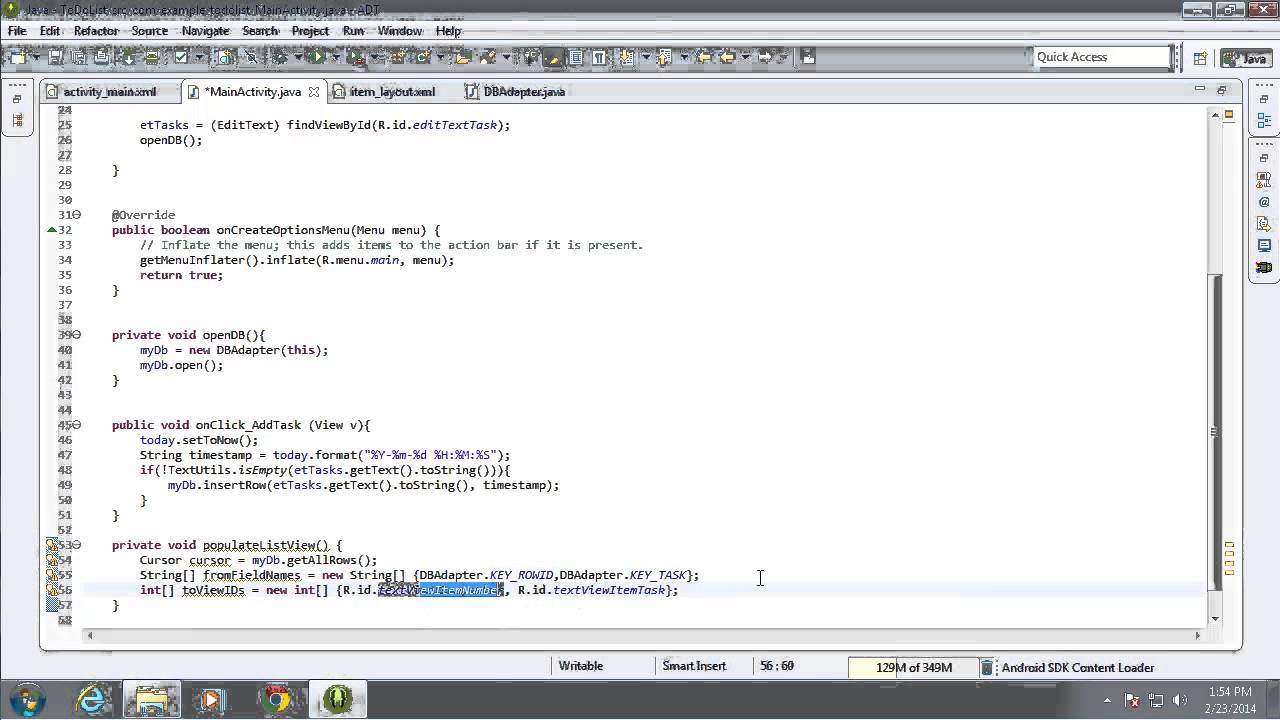 Android: Populating a ListView from the SQLite Database