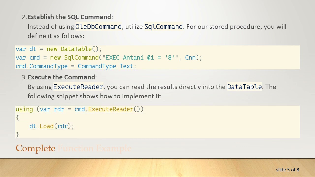 Filling a DataTable with Stored Procedure Results in C#