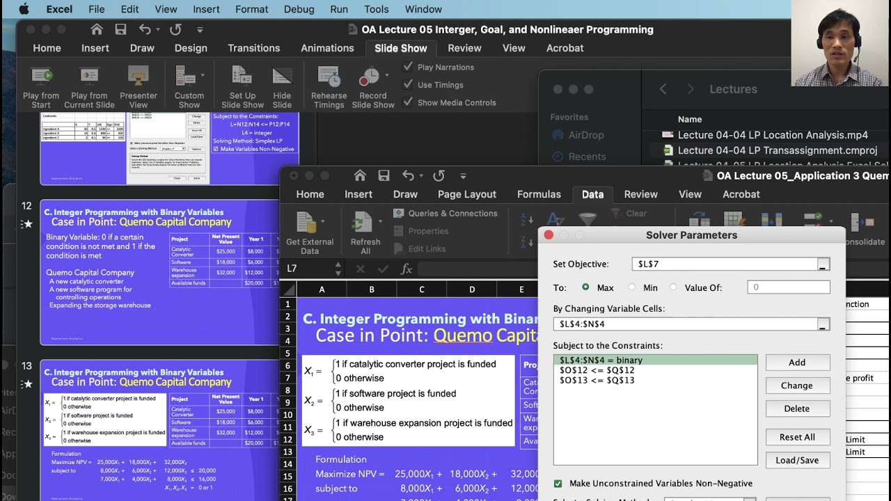Lecture 05 07 Binary Integer Programming Excel Solver