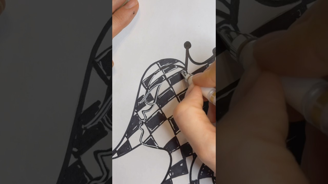 Coloring a Barbie head silhouette with checkers | sketch  … short… 👧🏼|