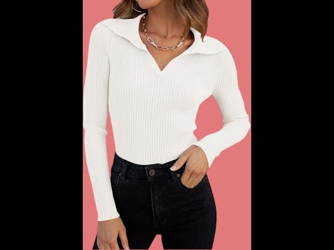 ZESICA Sweaters for Women 2024 Fall Long Sleeve V Neck Ribbed Knit Pullover Tops Casual Slim Fit Bas