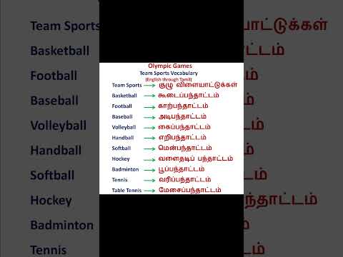 Olympic Games - Team Sports Vocabulary (English through Tamil) #learnenglish #englishtotamil #tamil