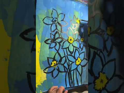 Daffodils in yellow and blue colors