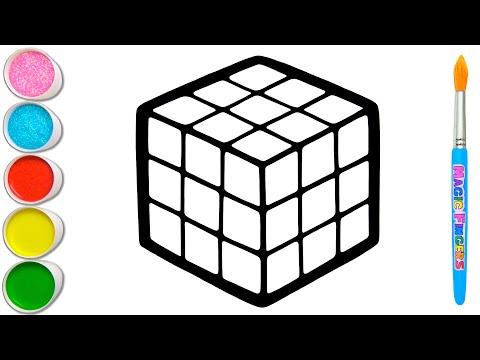 Rubik's Cube Drawing, Painting, Coloring for Kids & Toddlers | Easy 3D Drawing #236