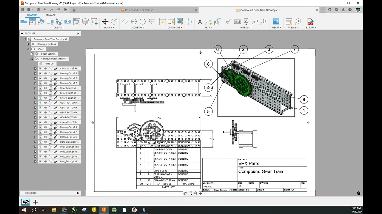 Fusion 360 Drawing Sheet Parts List PDF
