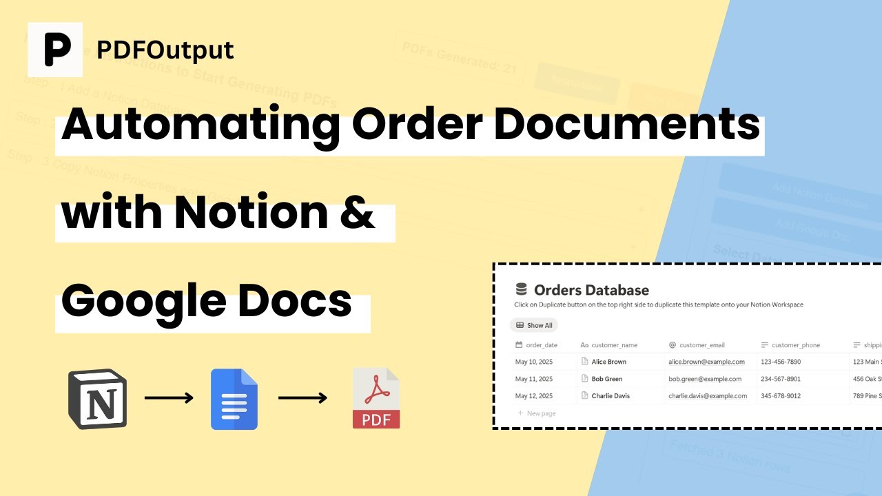 Order PDF Generator | How to generate order pdf documents in bulk using Notion and Google Docs