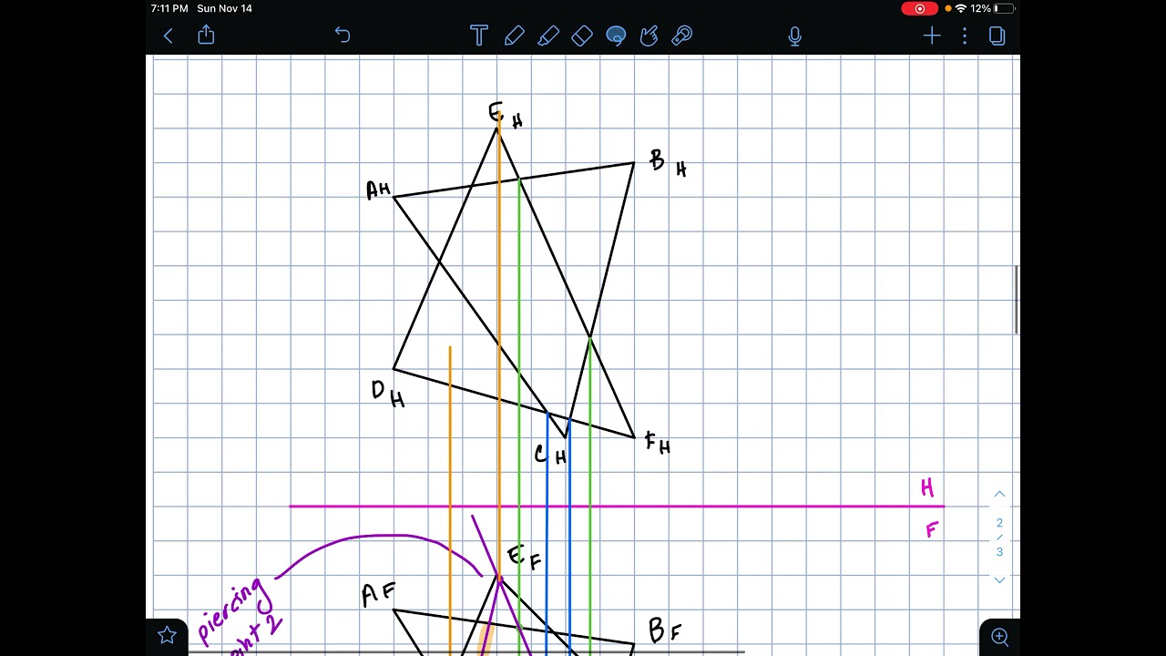 Plane intersection Engineering Drawing Problem