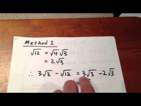 Simplify 3SQRT(3) minus SQRT(12)