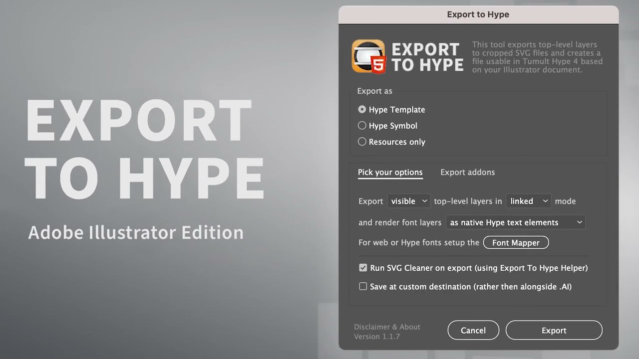 Use Export To Hype (Illustrator)