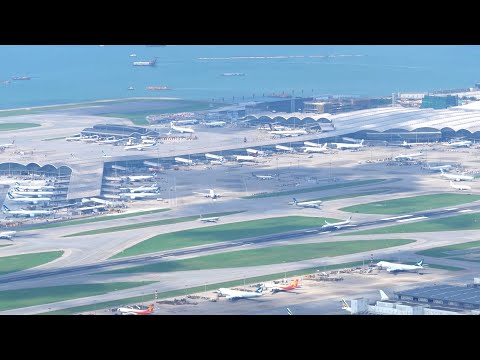 Hong Kong Airport Aerial View with Air Traffic Control ATC Audio