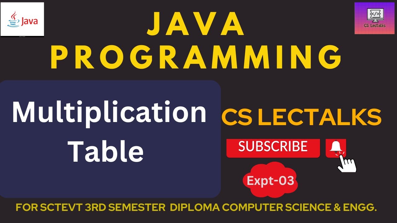 Java program to print Multiplication Table || sctevt java programs| Multiplication Table | Expt-3