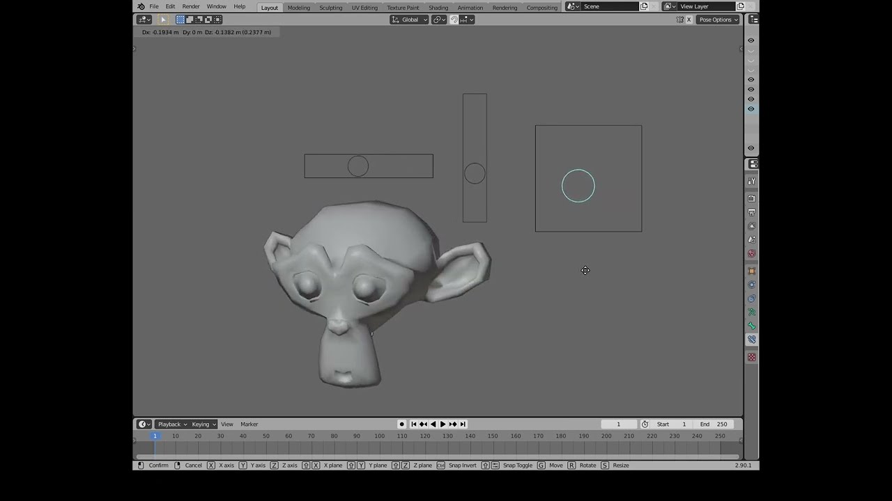 blender 3D, Suzanne monkey rig test, drivers