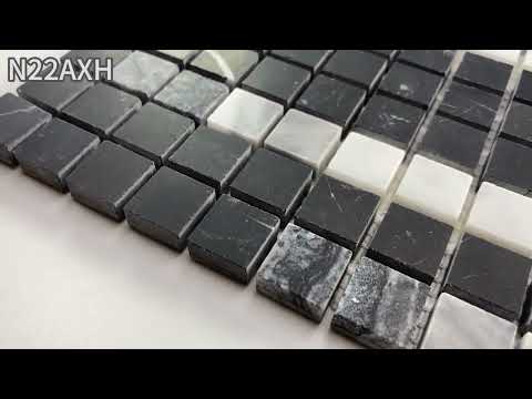 Nero Marquina Black Marble 5/8x5/8 Square Meteor Shower Mosaic Tile Honed - N22AXH