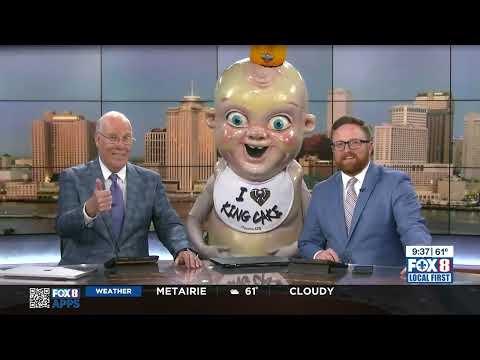 New Orleans Pelicans King Cake Baby visits Fox 8 studio