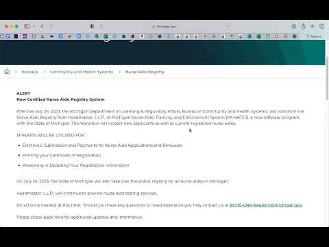 Michigan Nurse Aide Registry Update 07/26/2023