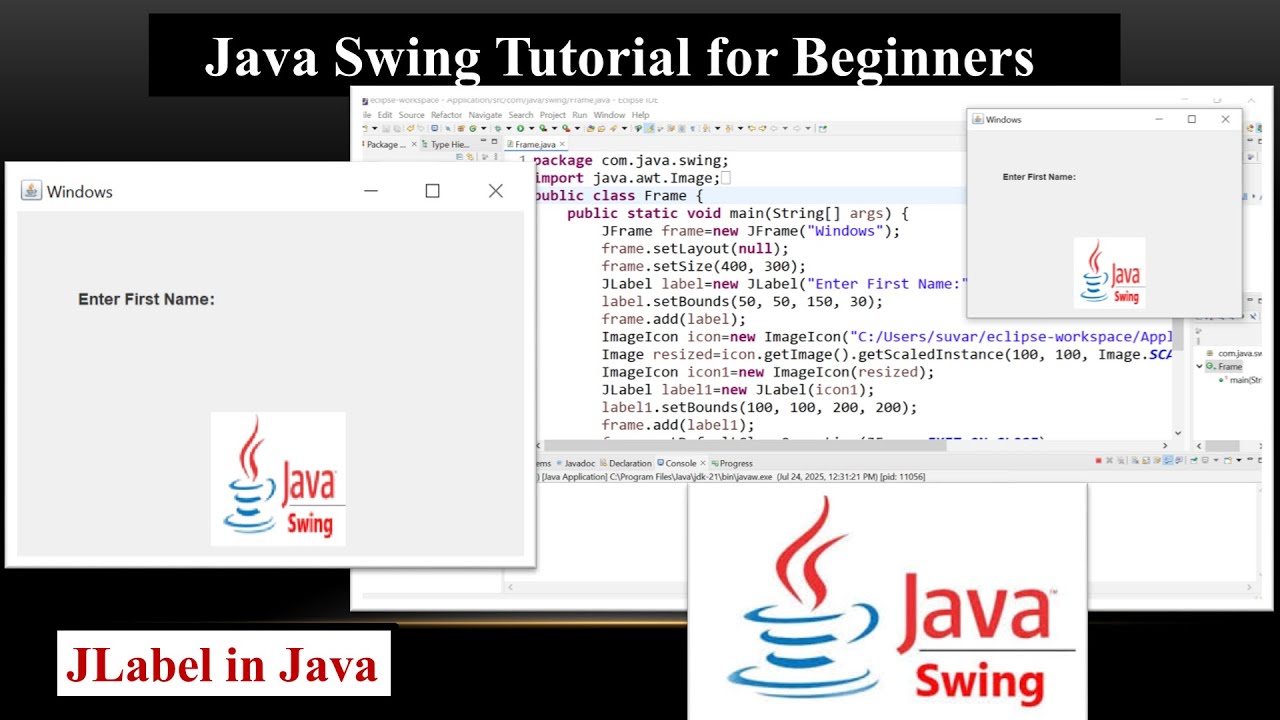 Java Swing Tutorial: How to Display Image and Text using JLabel | Full Example