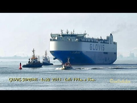 car carrier GLOVIS SUPREME V7CR3 IMO 9674177 Emden Germany tugs and pilot Schlepper und Lotse