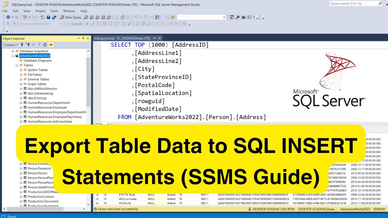 Export Table Data to SQL INSERT Statements (SSMS Guide)