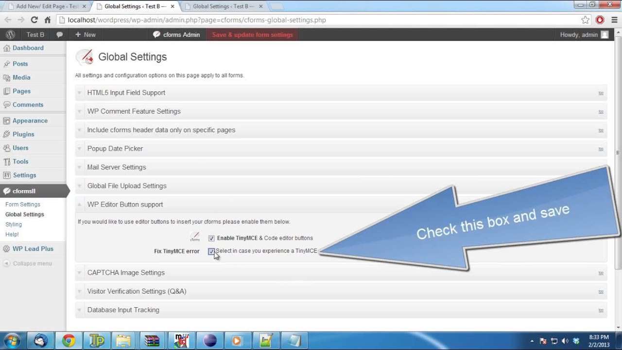 1. Fix Problems TinyMCE Conflicts With Cforms Plugin