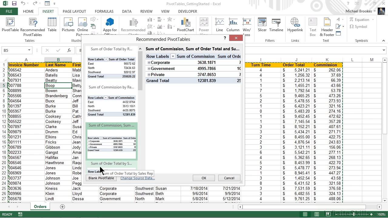 Microsoft Excel - Pivot Tables Tutorial | Using Recommended Pivot Tables