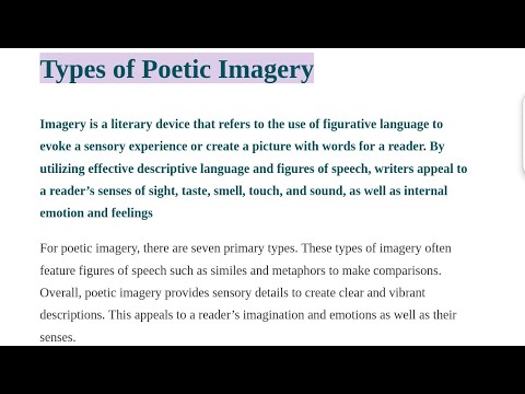 Imagery | Types of Poetic Imagery | Olfactory | Visual | Auditory | Gustatory