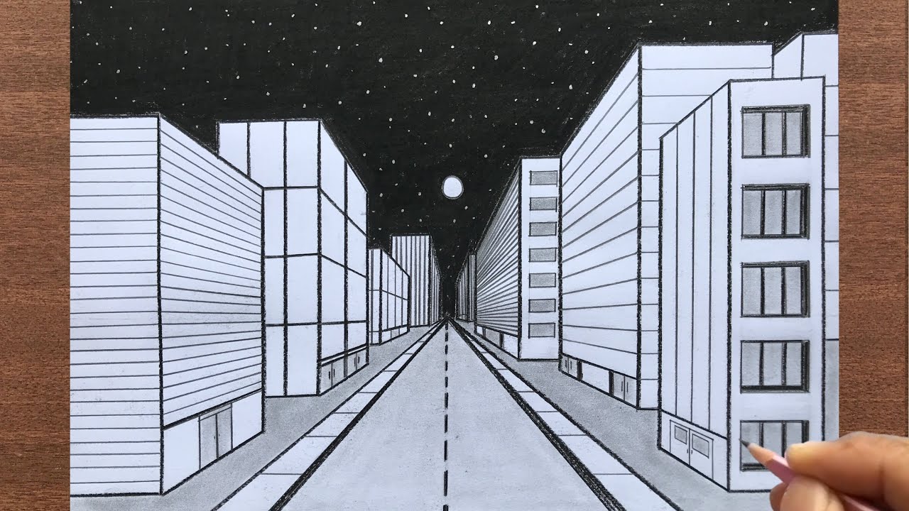 How to Draw a Town in 1-Point Perspective