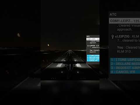 Smooth landing into Leipzig airport at night (with a beautiful half moon)