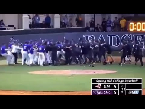 Bench Clearing Brawl in College Baseball Game