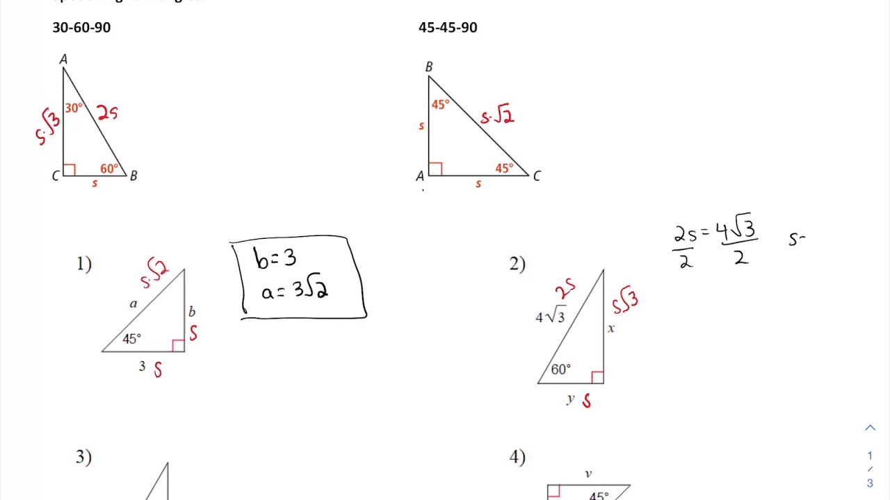 8 1 Pythagorean Theorem and Special Right Triangles Notes
