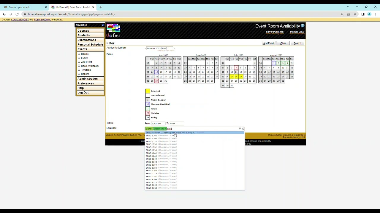 Room Availability in Unitime