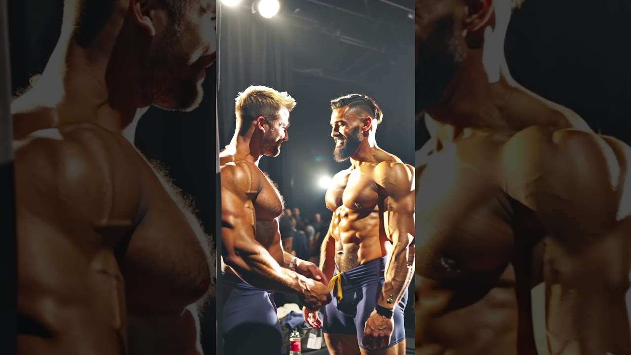 Backstage Bond 💪 Two Massive Bodybuilders Share a Tender Pre-Show Moment | HD Muscle Worship Clip