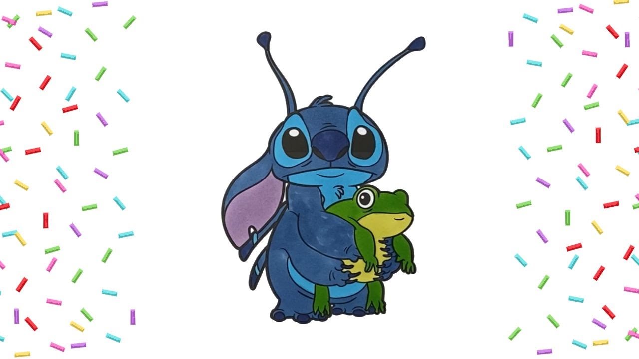 Stitch Holding A Frog / Coloring Page with Markers / Speed Coloring Time Lapse