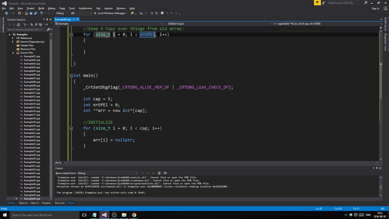C++ Example 40 - Dynamic Pointer-pointer array detailed walkthrough