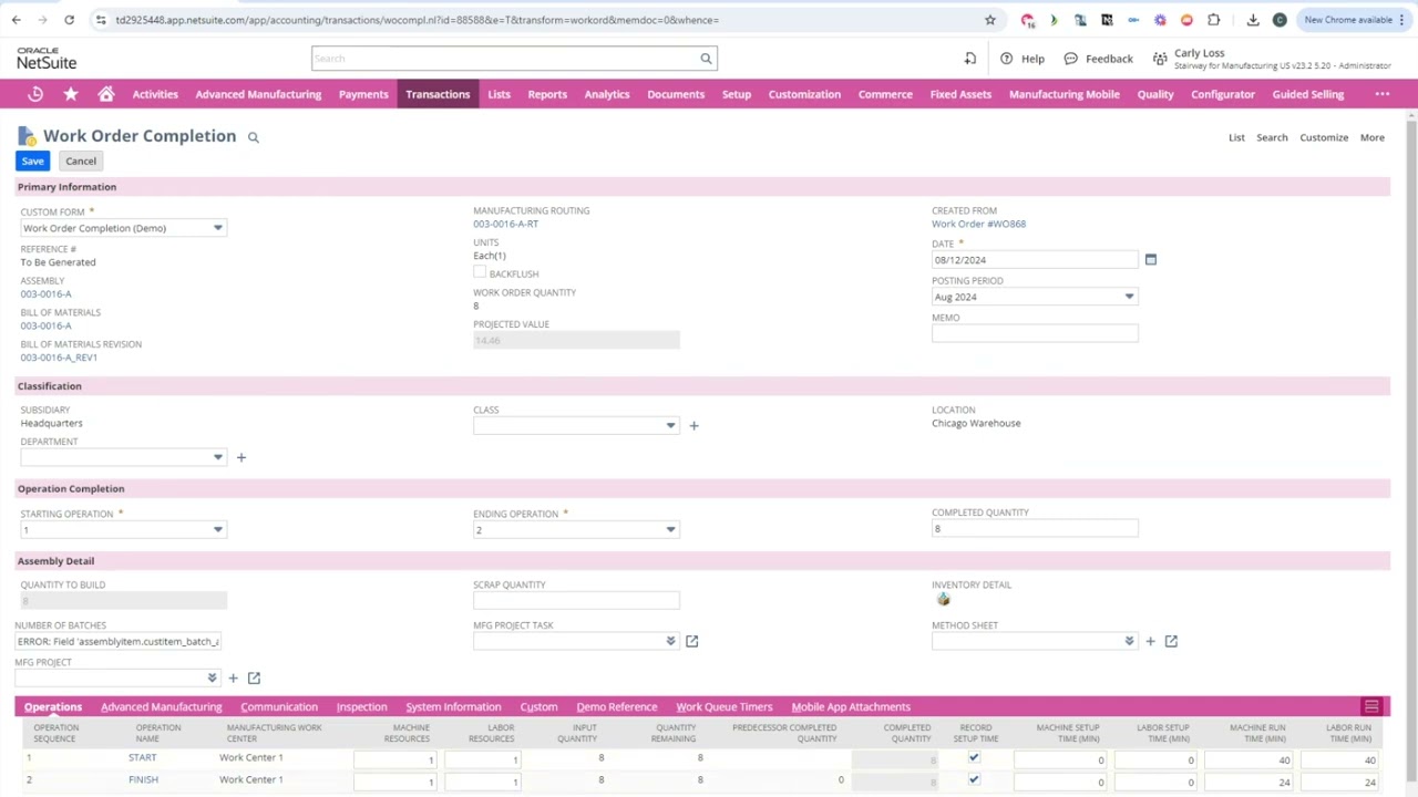 Work Order Completion Records