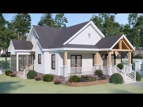 26'x36' (8x11m) Stunning Cottage | Small House Design With Screened Porch.