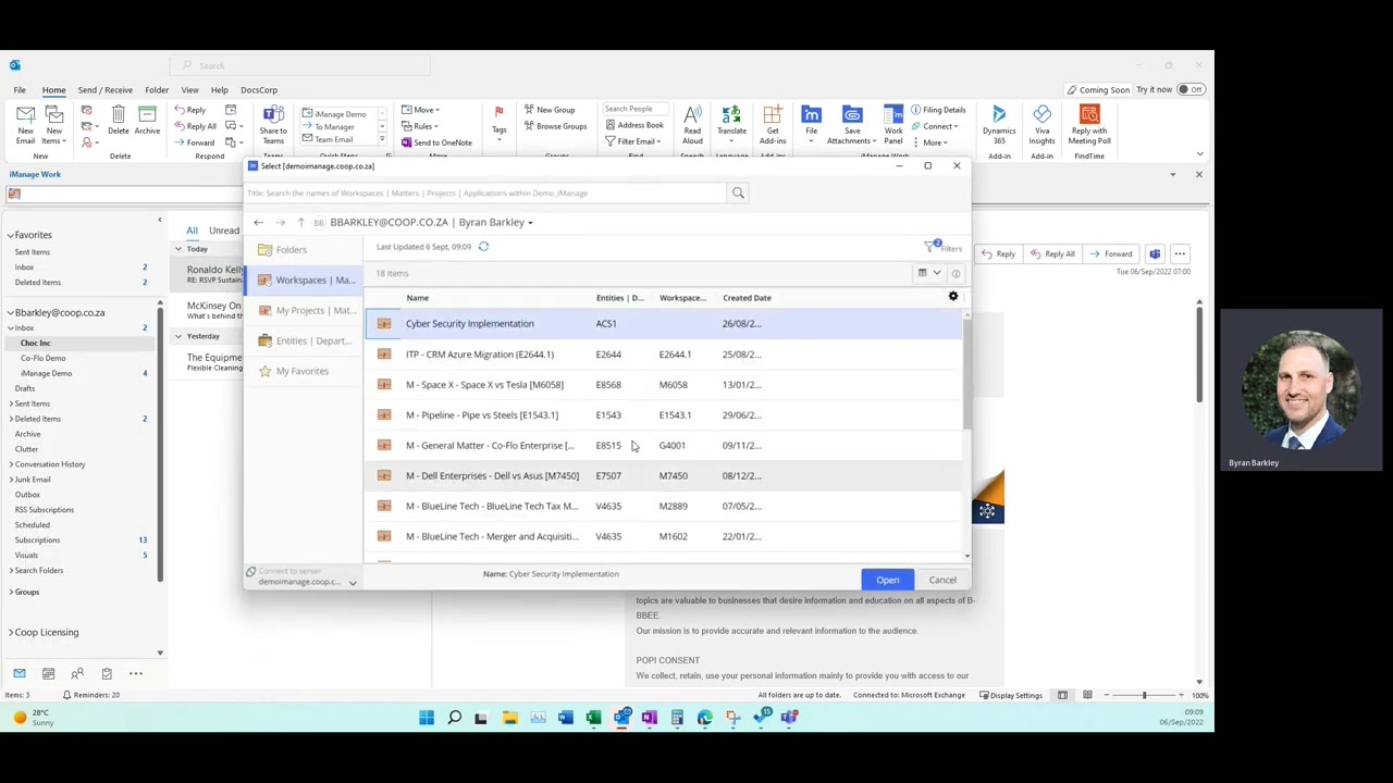 Linking Microsoft Outlook Folders to iManage Short