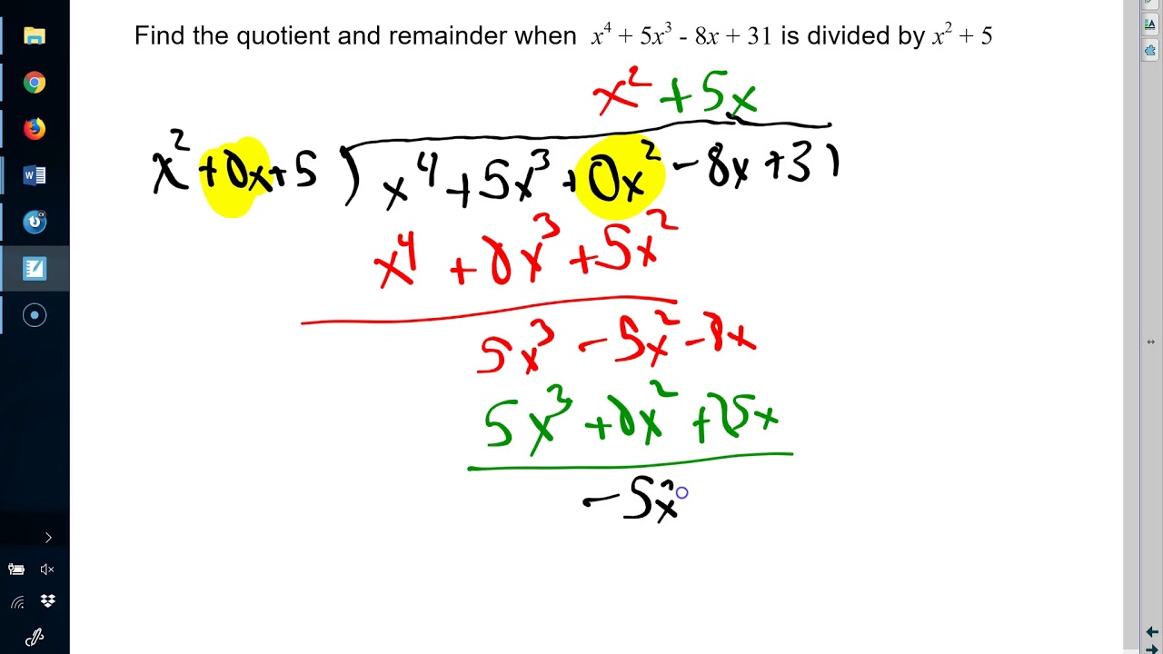 6-5 Polynomial Long Division with missing (or zero) terms