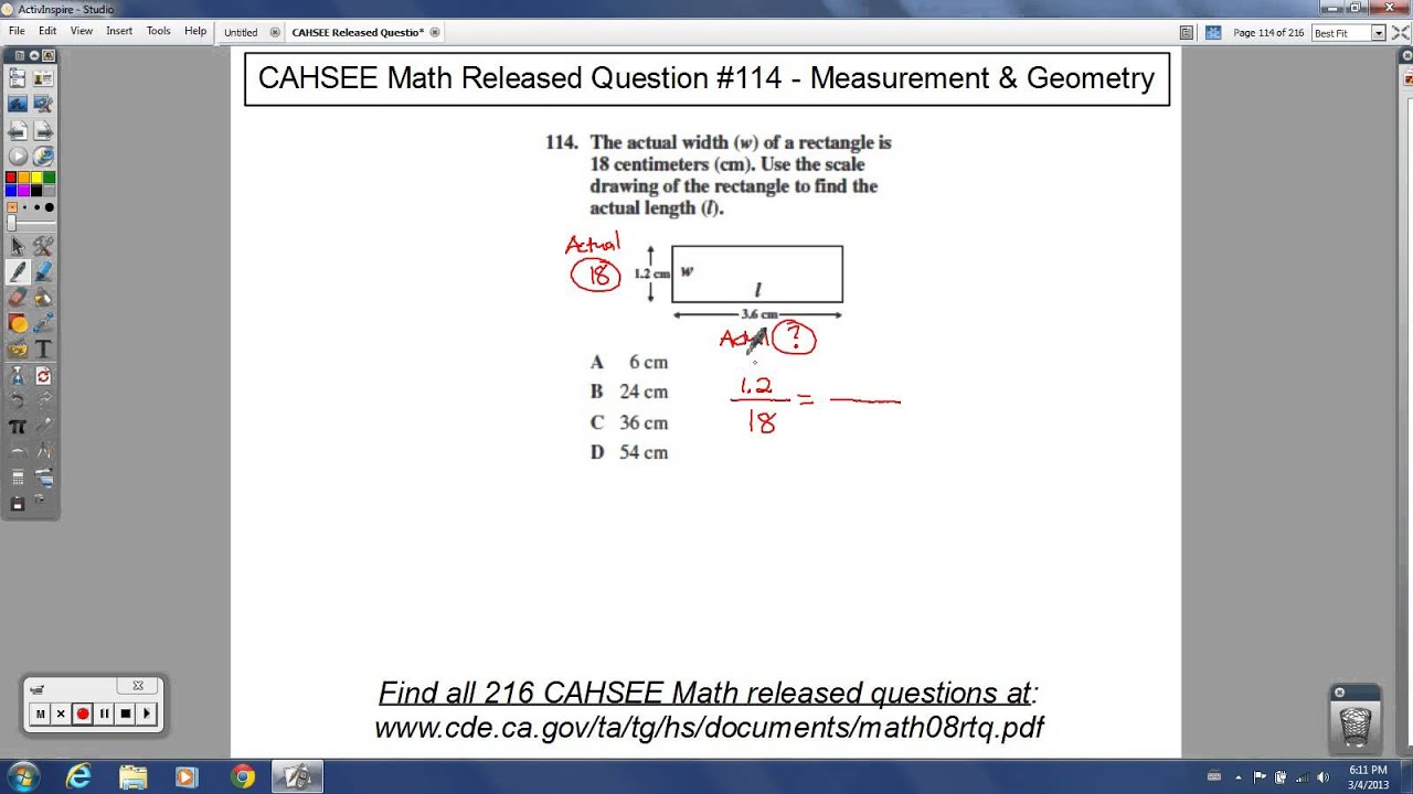 CAHSEE Math - Released Question #114 (Scale Drawings)