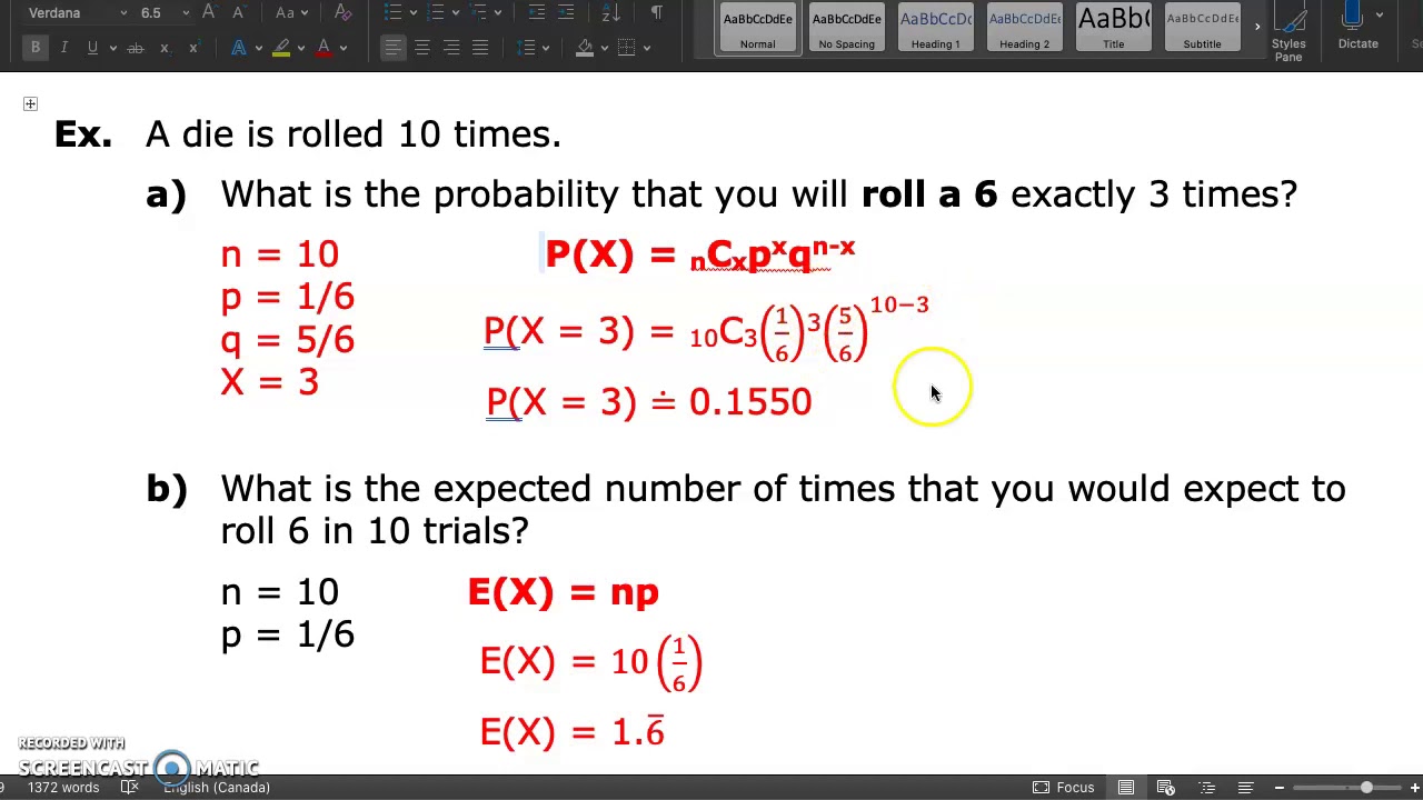 MDM4U - 7.2 - Binomial Distributions - VIDEO