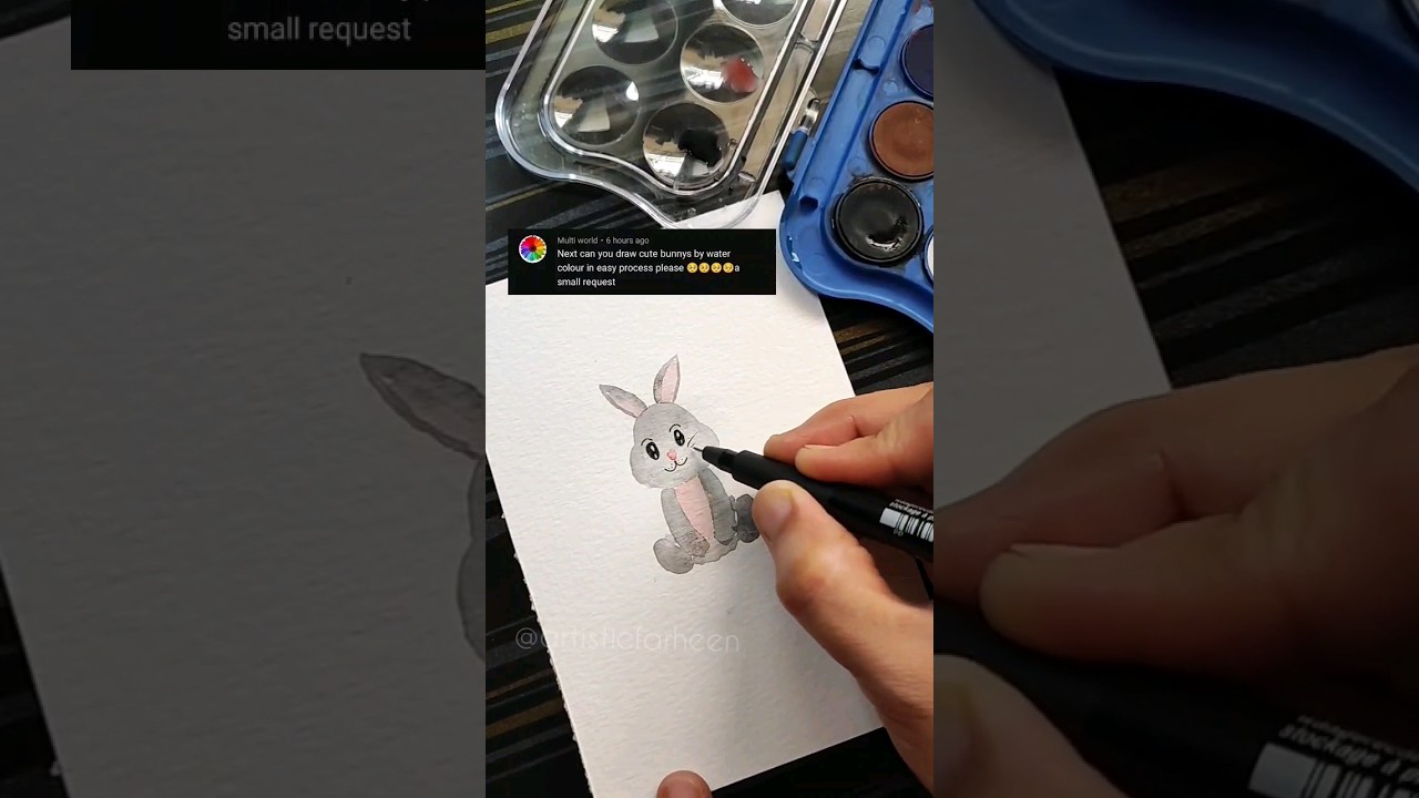 How to draw cute bunny with cheapest watercolor | step-by-step #art #tutorial