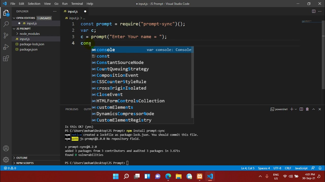 How to Take Input in JavaScript using Visual Code |  How to Run JavaScript in Visual Studio Code