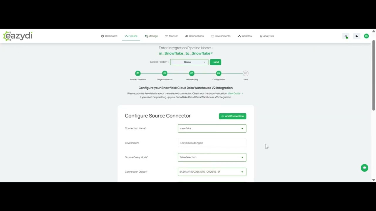 Snowflake to Snowflake Data Pipelines with EazyDI | ELT Transformation Demo