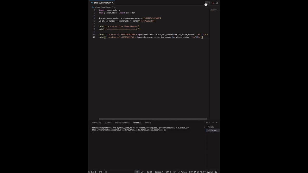 Location using Python Code