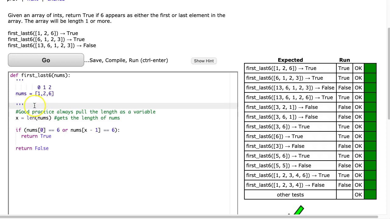 Codingbat - first_last6 (Python)