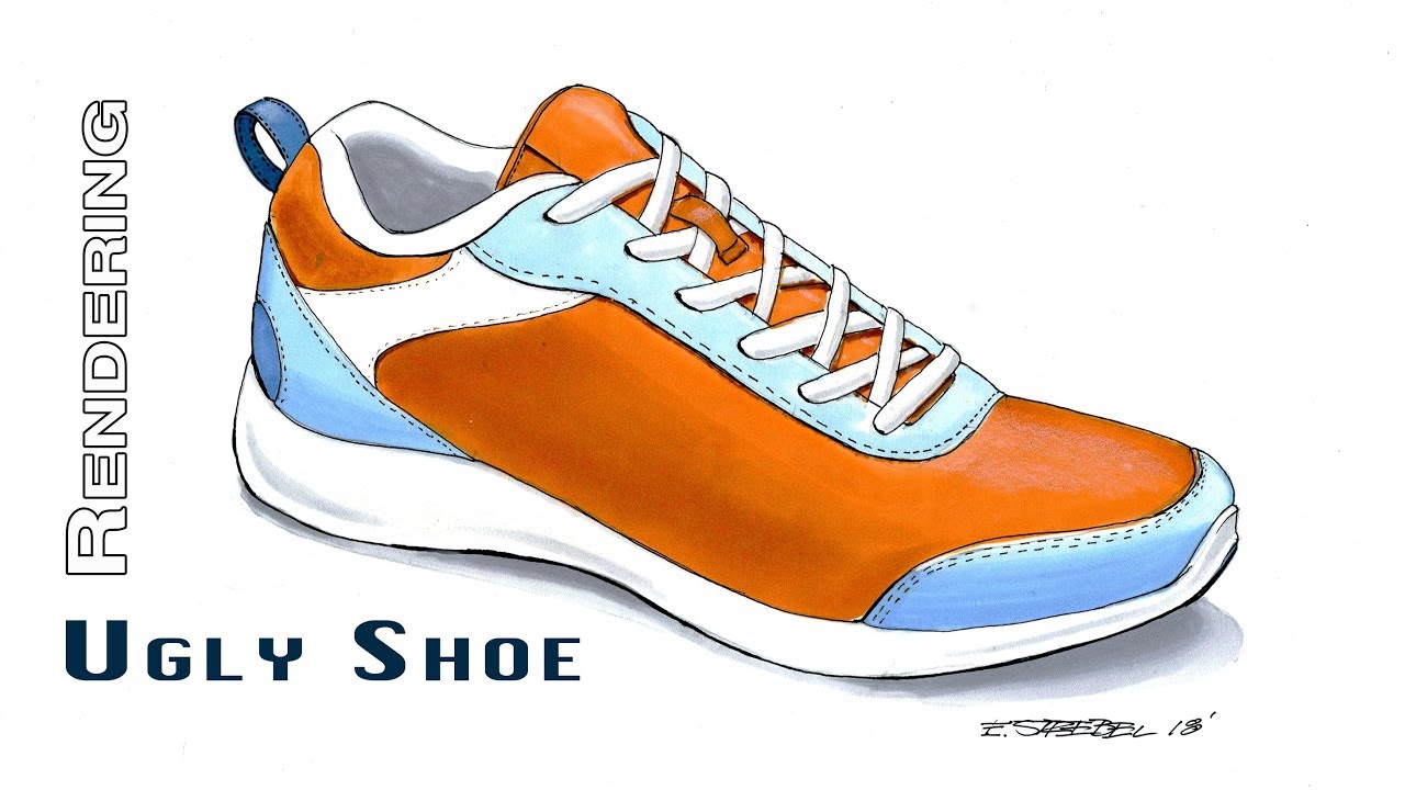 Drawing with markers to render a Shoe 👟 Sneaker: Prismacolor Marker & digital Wacom Cintiq 16