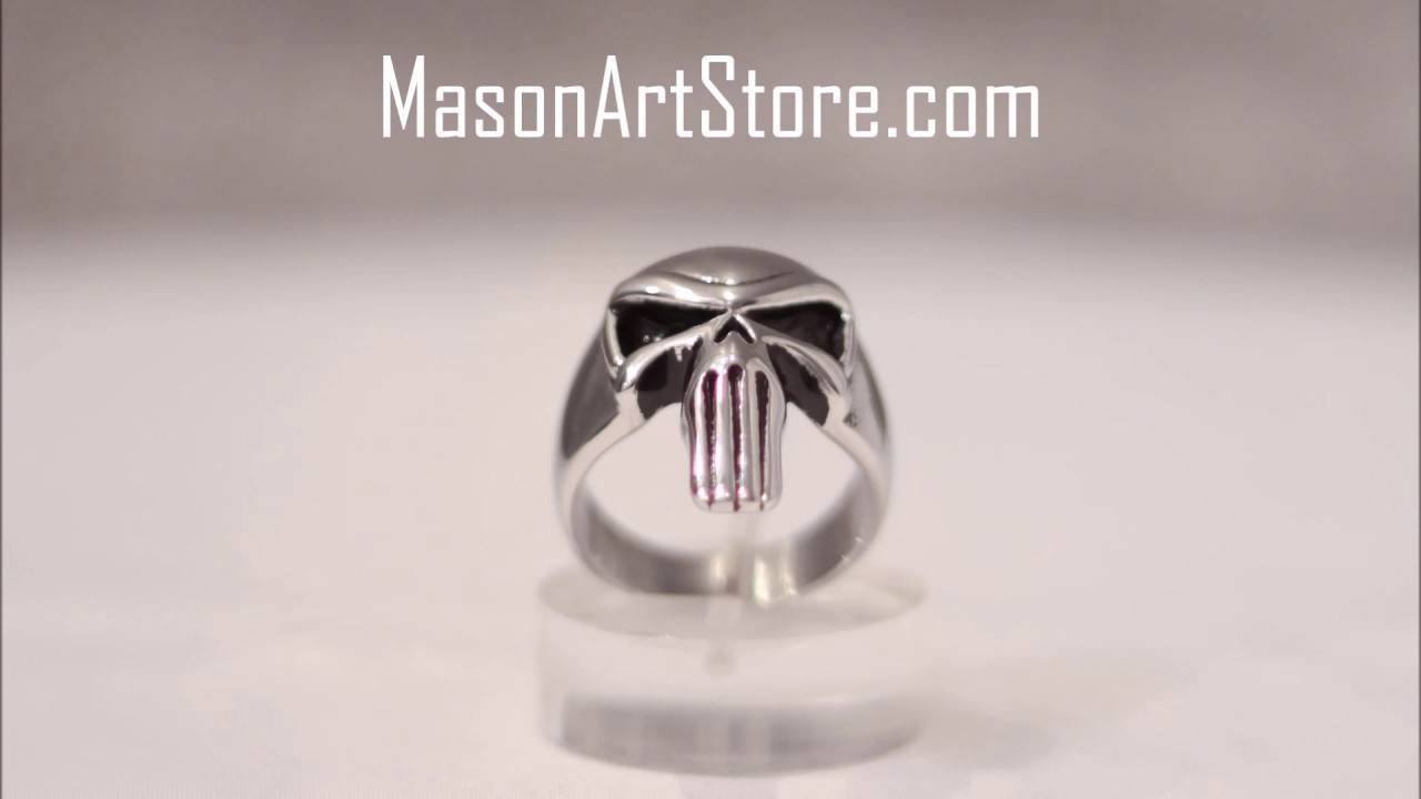 Silver Biker Skull Ring Motorcycle Ring - The Punisher