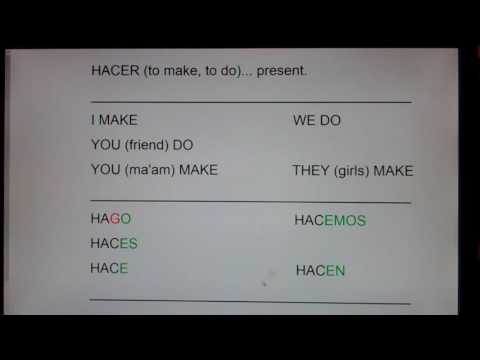 HACER (to Make, to Do) present forms: hago, haces, hace, hacemos, hacen...